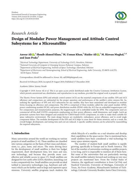 Pdf Design Of Modular Power Management And Attitude Control Subsystems For A Microsatellite