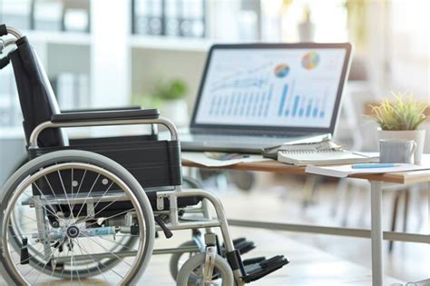 Healthcare Office With Laptop And Wheelchair Data Analysis And Professional Accessibility