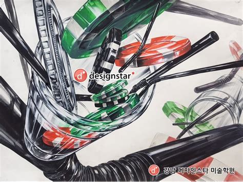 건국대학교 건대 기초디자인 투명컵 카지노칩 커디 기디 구성 빨대 합격작 제안작 미술 빨대 그림 디자인 예술 디자인