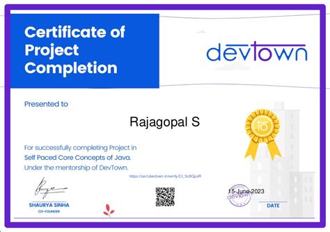 raja gopal on linkedin title devtown core java certification