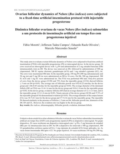 Pdf Ovarian Follicular Dynamics Of Nelore Bos Indicus Cows Subjected To A Fixed Time