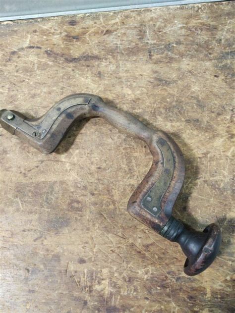 Antique Fleicher Brass And Wood Hand Drill Brace Carpentry Craftsman