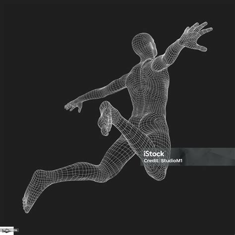 점프 맨 다각형 디자인입니다 남자 기하학적 디자인의 3d 모델입니다 사업 과학 및 기술 벡터 일러스트 레이 션입니다 3d 다각형