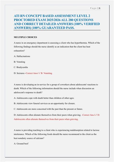 Ati Rn Concept Based Assessment Level 2 Proctored Exam 20252026 All