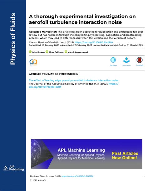 Pdf A Thorough Experimental Investigation On Airfoil Turbulence Interaction Noise