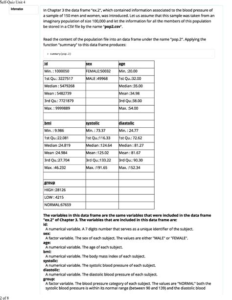 Math 1280 Self Quiz Unit 4 Unit 4 Information In Chapter 3 The Data Frame Which Contained