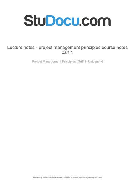 Lecture Notes Project Management Principles Course Notes Part 1 Pdf Project Management