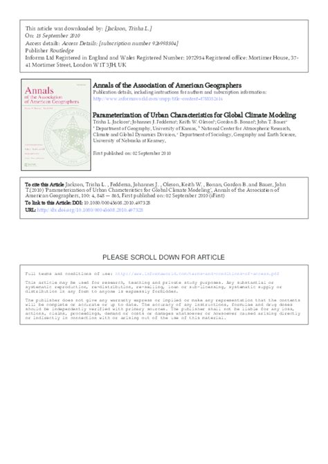 Pdf Parameterization Of Urban Characteristics For Global Climate Modeling