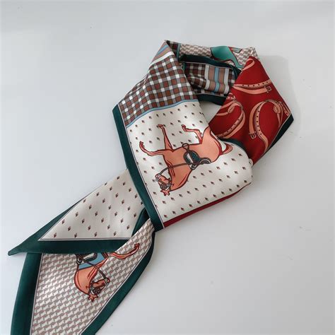 무배 홀스 양면 트윌리 체크 벨트 쁘띠 스카프 블랙 카키