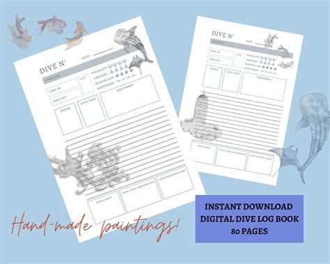 Printable Dive Log Book Dive Log Book Diving Log Book Digital