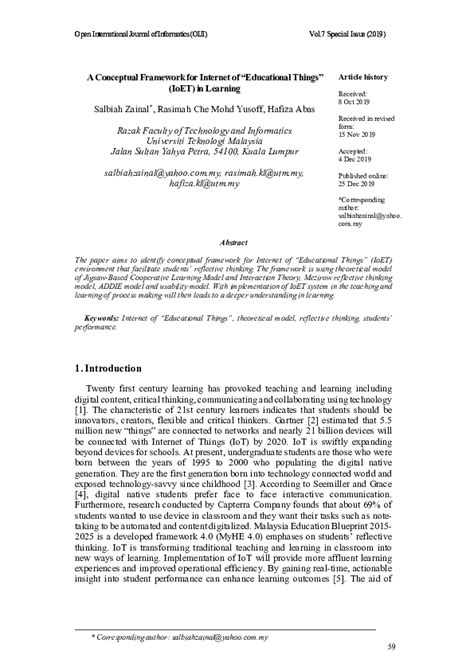 pdf a conceptual framework for internet of educational things ioet