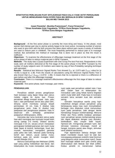 Efektivitas Perlakuan Pijat Effleurage