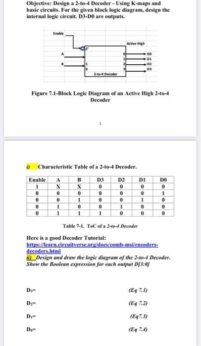 solved objective design a 2 to 4 decoder using k maps and