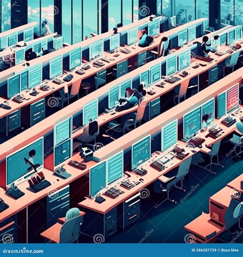 computer room with computers in big data center 3d illustration stock