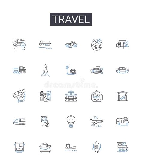 Travel Line Icons Collection Journey Voyage Trek Expedition
