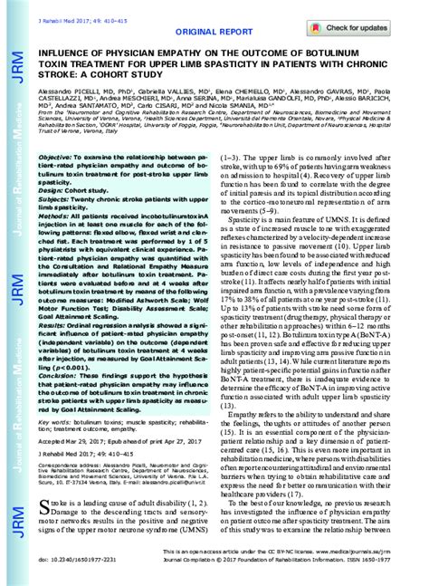 Pdf Influence Of Physician Empathy On The Outcome Of Botulinum Toxin Treatment For Upper Limb