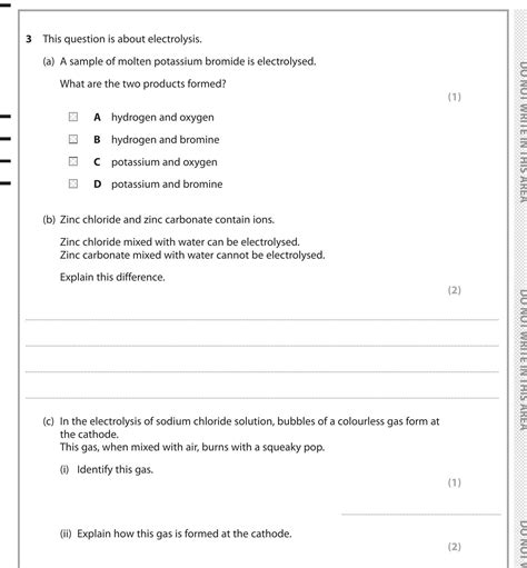 Gcse Edexcel Chemistry Combined Science Identifying Gases This Question Is About Electroly