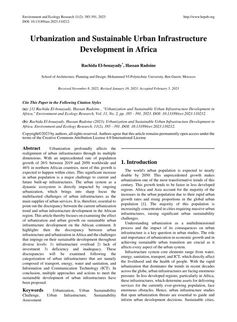Pdf Urbanization And Sustainable Urban Infrastructure Development In