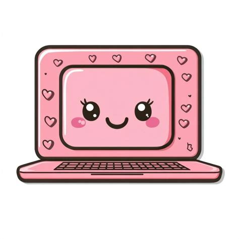 Cute Pink Laptop With Hearts Premium Ai Generated Image