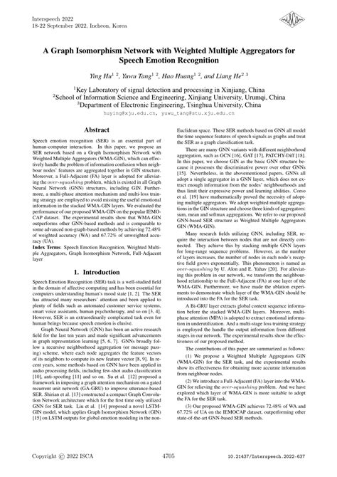 Pdf A Graph Isomorphism Network With Weighted Multiple Aggregators For Speech Emotion Recognition