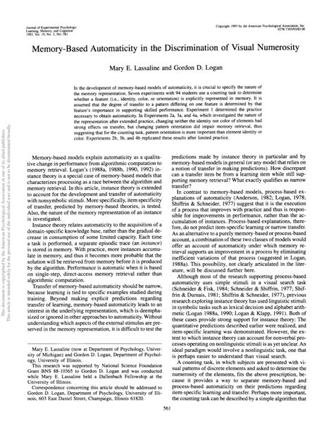 Memory Based Automaticity In The Discrimination Of Visual Numerosity Request Pdf