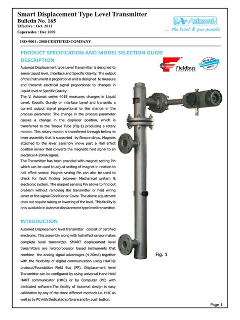 Smart Displacement Type Level Transmitter Pdf Power Supply Calibration