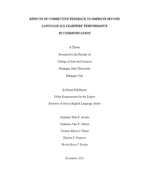 Effects Of Corrective Feedback To Improve Second Language Pdf Second Language Acquisition