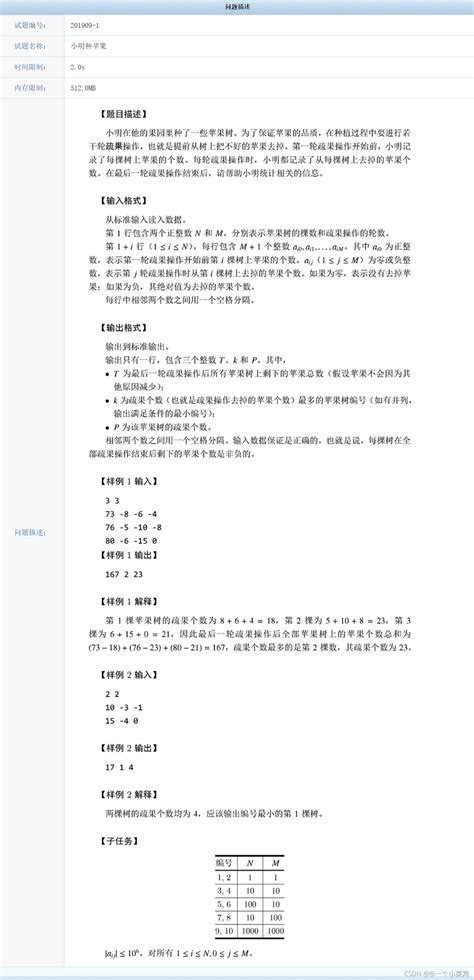 ccf csp 201909 1 小明种苹果 c （100分） 小苹果c csdn博客