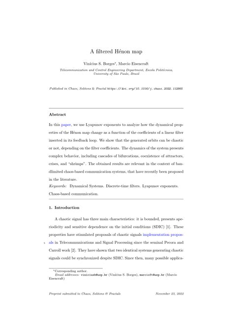 Pdf A Filtered Hénon Map