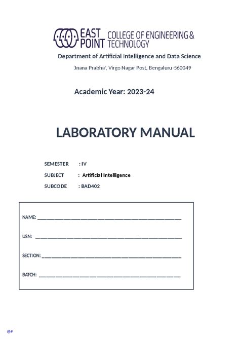 AI Lab Manual Department Of Artificial Intelligence And Data Science Jnana Prabha