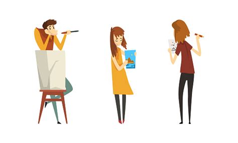 창조적 인 직업 세트 예술가 캐릭터 페인팅 및 그리기 만화 벡터 일러스트의 사람들 공예에 대한 스톡 벡터 아트 및 기타 이미지 공예 공예 제품 교육 Istock