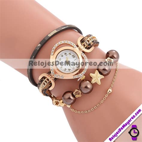 Reloj Pulsera Detalles Met Licos Y Estrella De Mar Caf Extensible Piel Sint Tica Coraz N Y