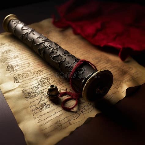 a scroll with a contract and a wax seal stock illustration