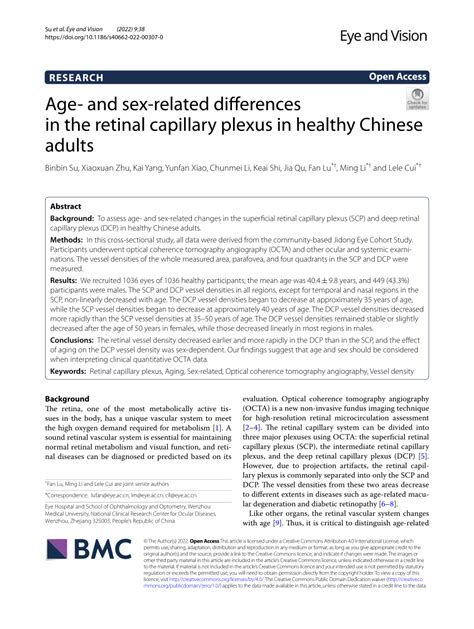 Pdf Age And Sex Related Differences In The Retinal Capillary Plexus In Healthy Chinese Adults