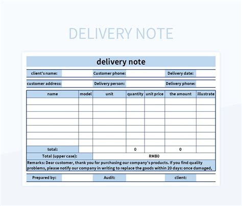 Delivery Note Excel Template And Google Sheets File For Free Download Slidesdocs
