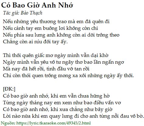 Loi Bai Hat Co Bao Gio Anh Nho Bao Thach [co Nhac Nghe]