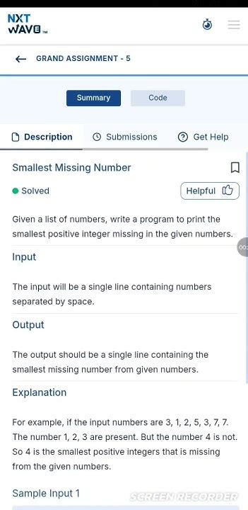 Grand Assignment 5 Smallest Number Missing Using Python Ccbp Nxtwave