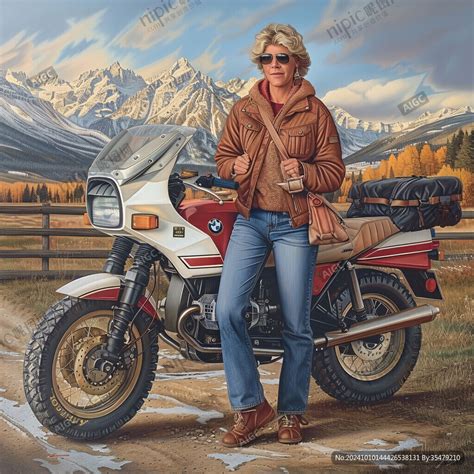 Ai创作图90年代摩托车 摩托车油画 八十年代插画 写实人物绘画 80年代复古手绘风 女性摩托车 女装摩托车 老外插画 70年代插画 欧美复古人物插画 开摩托车的美国人 写实人物插画 八零年代