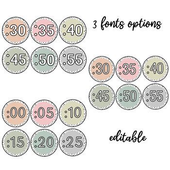 Printable Boho Neutral Spotty Clock Numbers Display Editable Clock Numbers