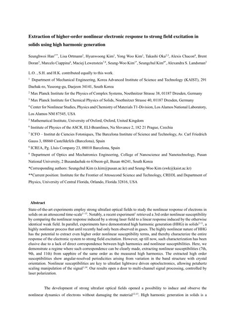 Pdf Extraction Of Higher Order Nonlinear Electronic Response To Strong Field Excitation In