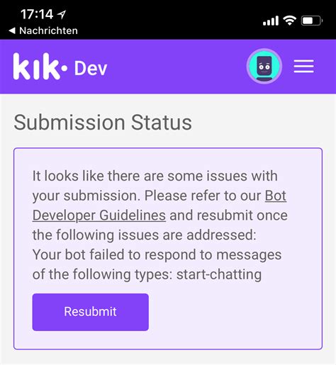 kik review process declined bot not responding to start chatting message · issue 4643