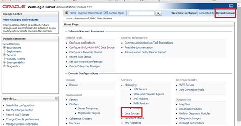 soainfra database connection in default domain of soa12c