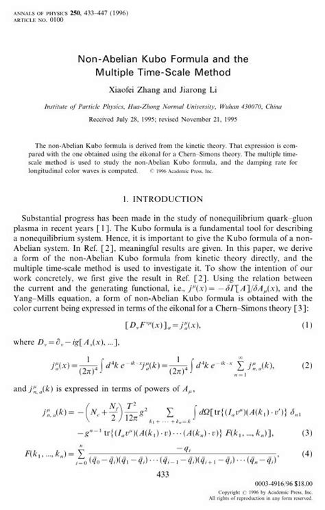 pdf non abelian kubo formula and the multiple time scale method