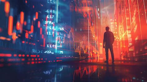 Silhouetted Figure Amidst Dynamic Digital Stock Market Data Visualization Stock Image Image Of