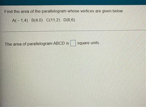 Solved Find The Area Of The Parallelogram Whose Vertices Are