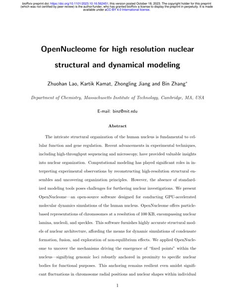 Pdf Opennucleome For High Resolution Nuclear Structural And Dynamical