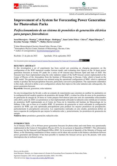 PDF Improvement Of A System For Forecasting Power Generation For