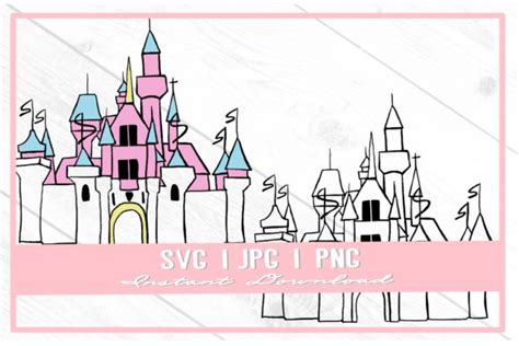 Pink Princess Castle Theme Park Doodle Graphic By Thecouturekitten