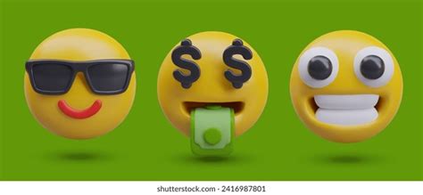 Set Realistic Emoticons On Green Background Stock Vector Royalty Free 2416987801 Shutterstock