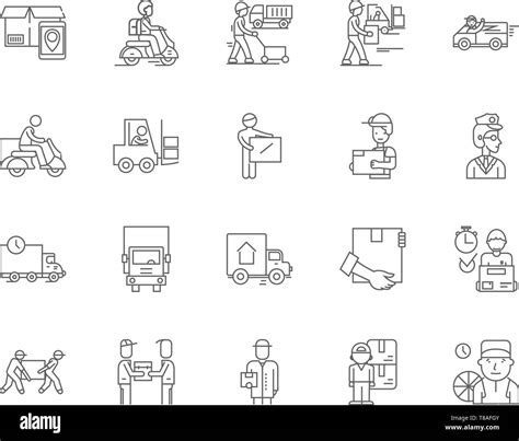 Delivery Man Line Icons Signs Vector Set Outline Illustration Concept Stock Vector Image